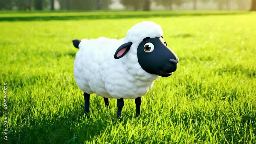 Animated Sheep Grazing in Lush Green Meadow Under Sunlight Stock Video ...