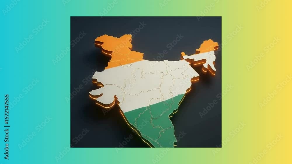India Map Tricolor 3D Animation, Indian Flag Map Video Loop, 3D India ...