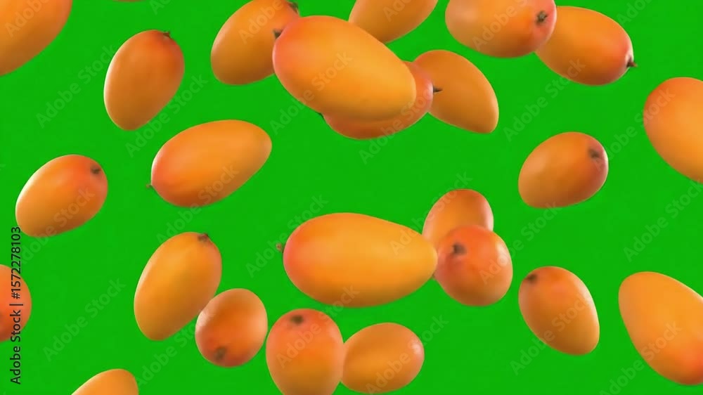 Mango Fruit Rain: Animated Falling Mangoes on Green Screen Background ...