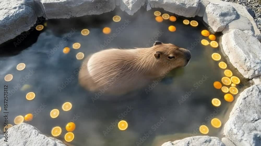 Relaxed Capybara in Hot Spring – Educational and Documentary-Style ...