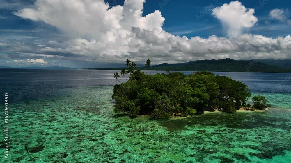 Aerial view of tropical island with clear water, Solomon Islands. Stock ...
