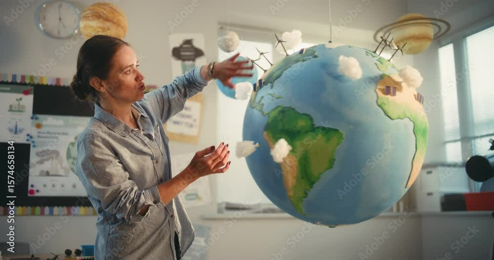 STEM Class: Female School Teacher Educating Science and Renewable ...