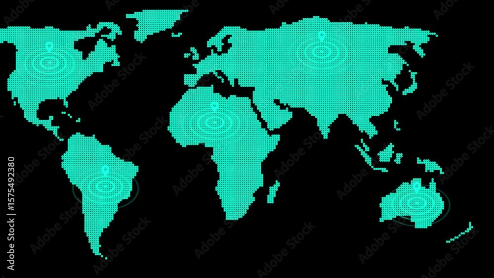 Highlighted World Regions with Map Indicators. Global locations ...