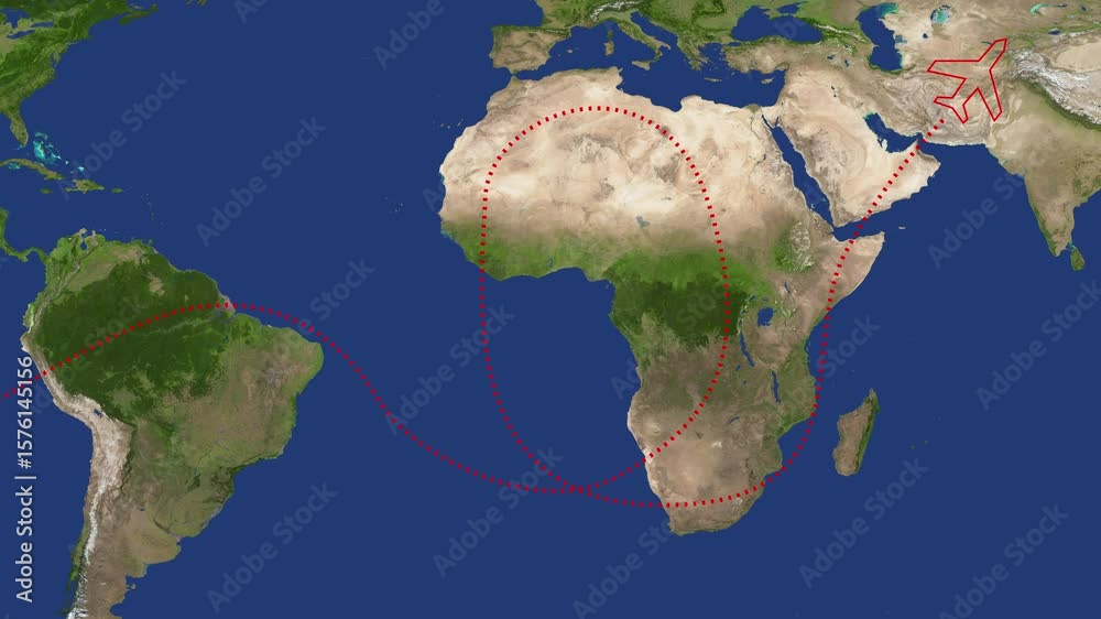 air plane flight route with destination point. line trace animation ...
