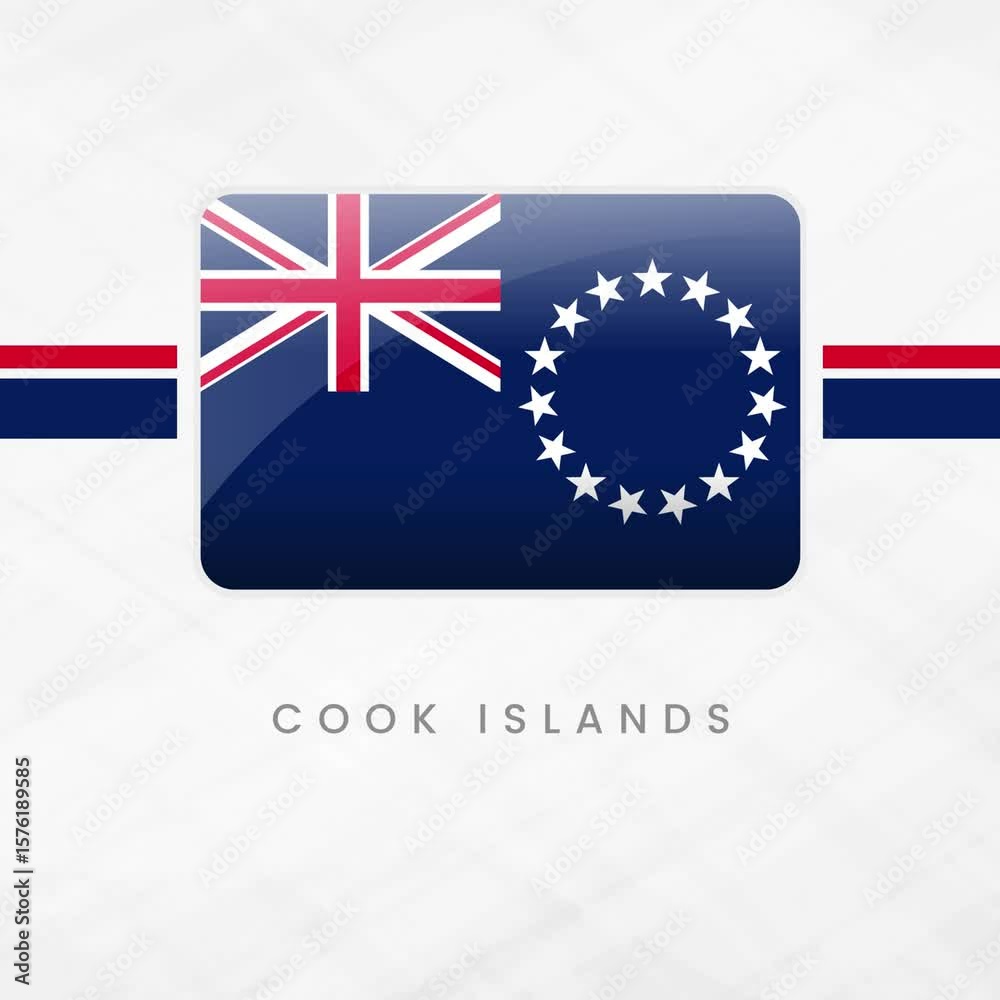 Vibrant Animated Cook Islands Flag Waving with Deep Blue Field and ...