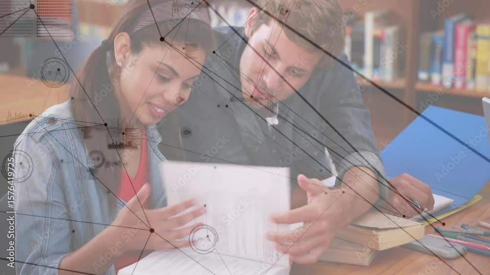 Scanning passage in library, study partners tracing formula and ...