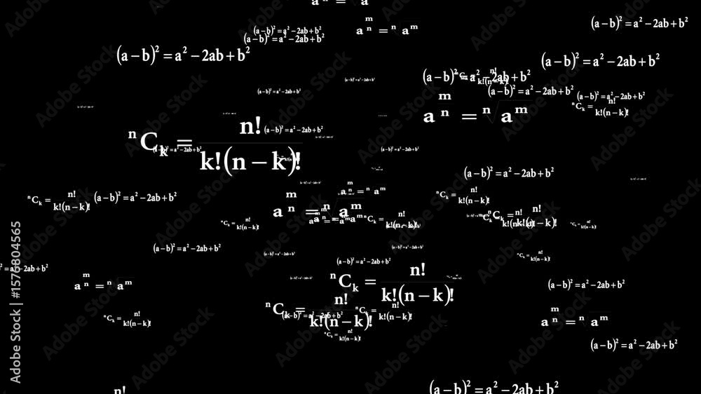 Mathematical formulas Black Screen Overlay. Seamless Loop Background ...