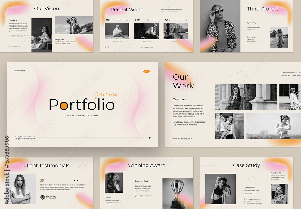 Orange and Pink Digital Portfolio with Gradient Accent Stock Template ...