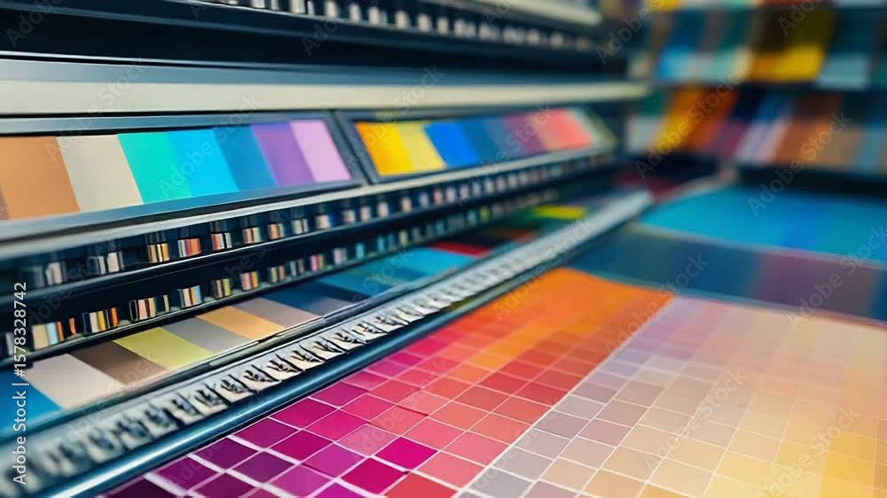 Professional printer using color palette chart for accurate printing 素材 ...