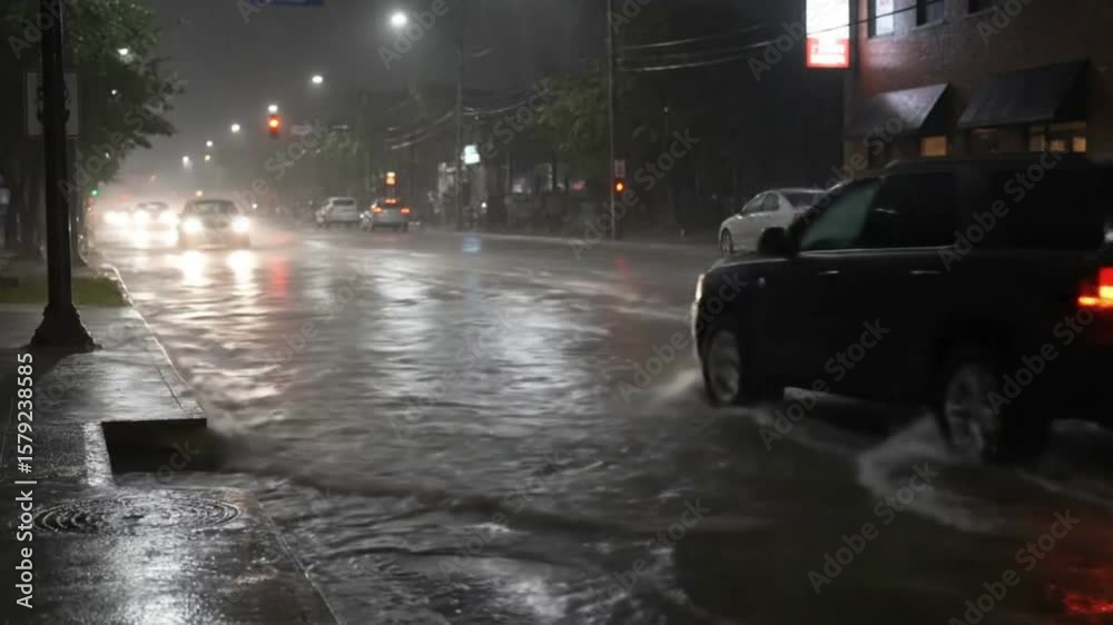 Real-life video of heavy rain causing flash floods in a city street ...