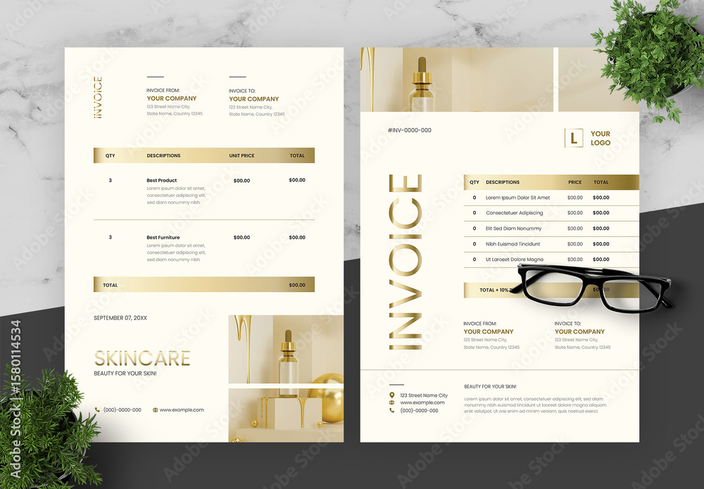 Gradient Gold And Black Invoice Set Stock Template | Adobe Stock