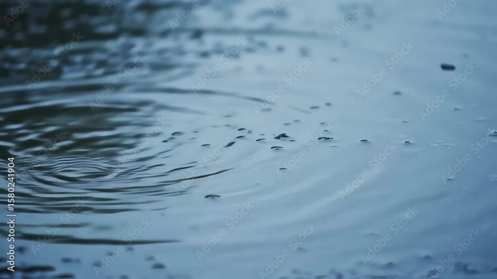 Raindrop Falling and Creating Ripples on Water Surface in Slow Motion ...