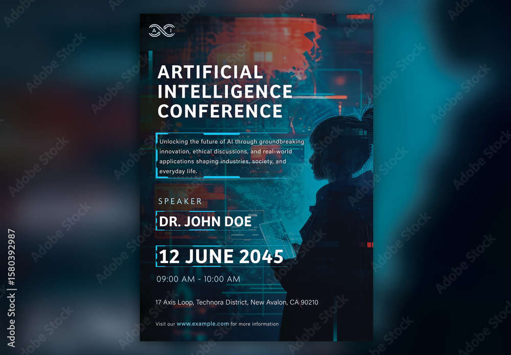 Artificial Intelligence Conference A4 Flyer – Futuristic Glitch Style ...