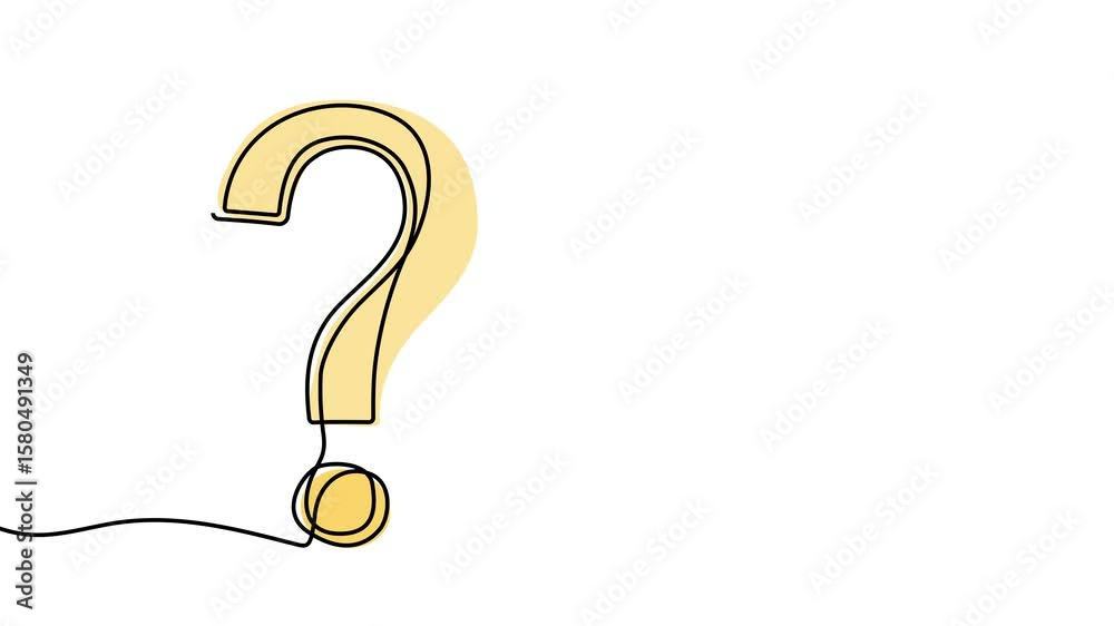 Animation of a single line drawing of a question mark. Continuous ...