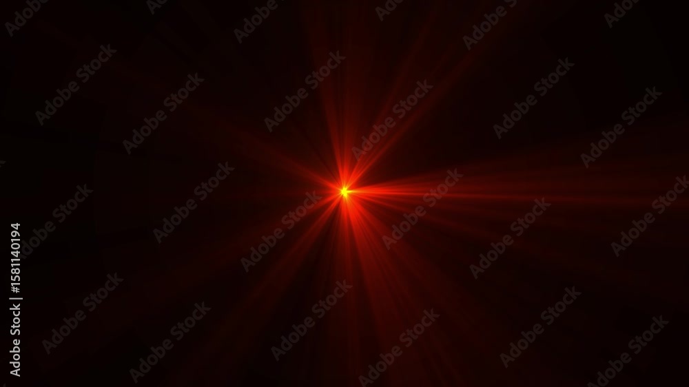 Red light ray loop animation on black screen. Red star optical shine ...