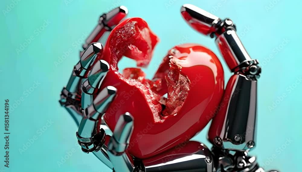 Robot Hand Crushing Acrylic Heart Video Footage Scene Symbolizing AI ...