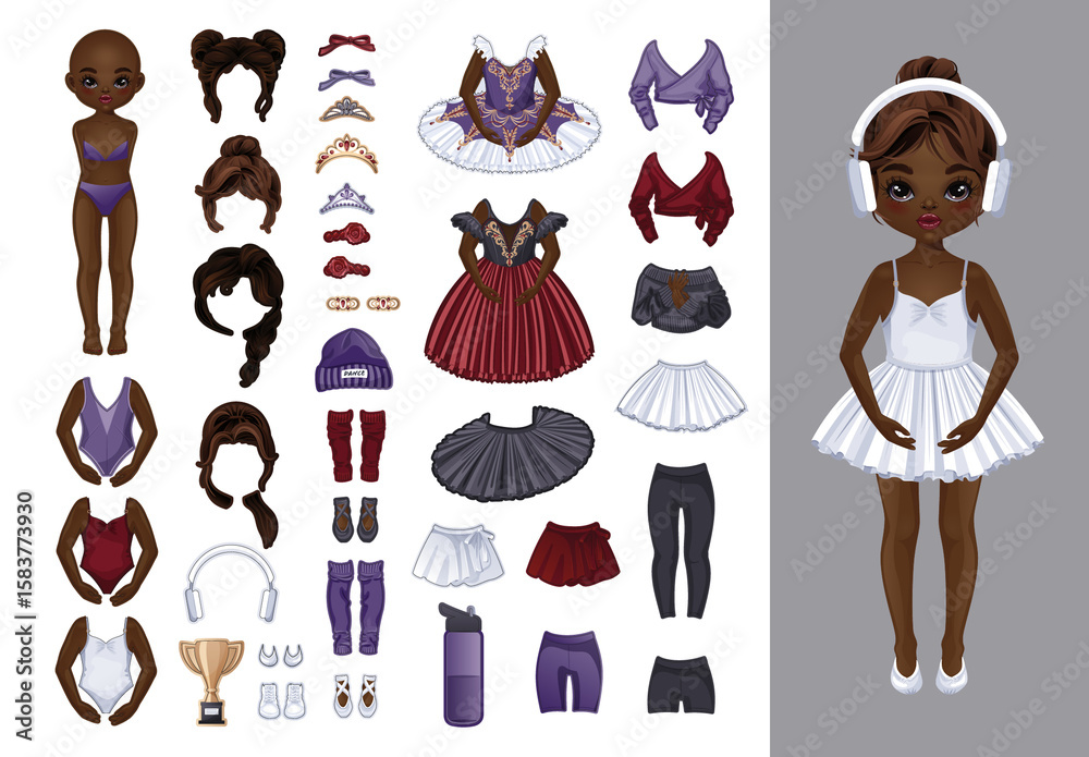Ballerina paper doll with mix-and-match clothes, hairstyles, and ...