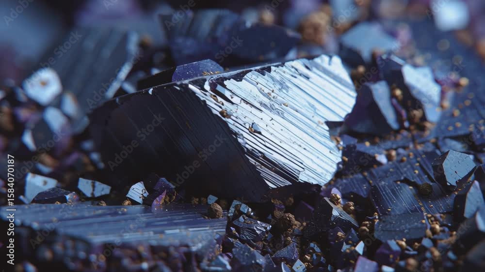 Thorium crystal mineral with metallic blue and purple energy textures ...