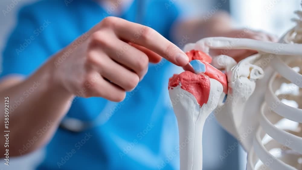 Shoulder Joint Anatomy: Close-up of a doctor's hand pointing at a ...
