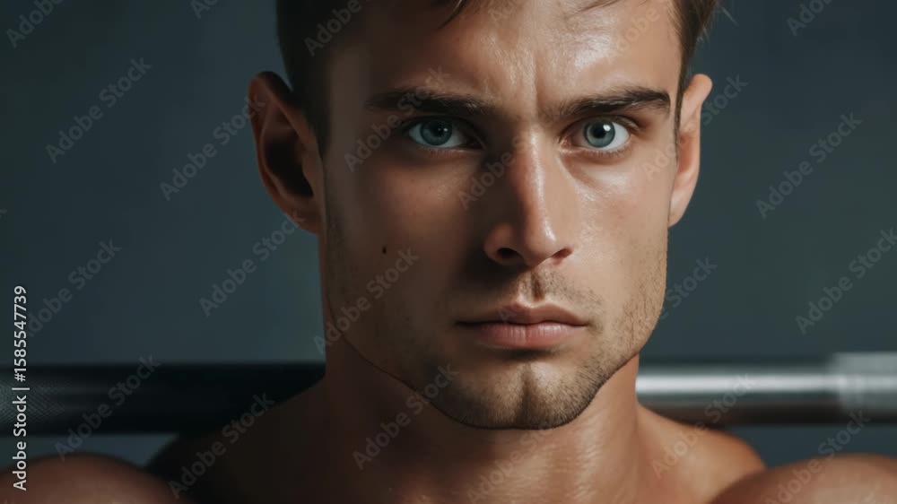 Young male with defined muscles flexing biceps Stock Video | Adobe Stock