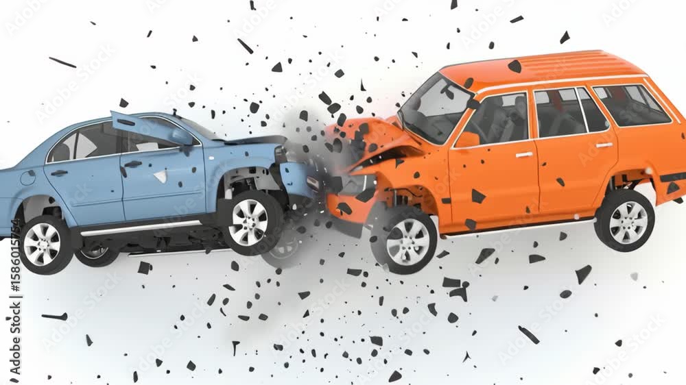 3d render depicts a car crash from a top view, showing a collision with ...