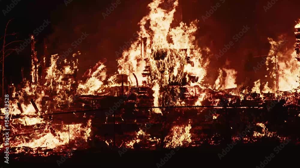 Massive nighttime blaze consumes a structure, with flames and smoke ...