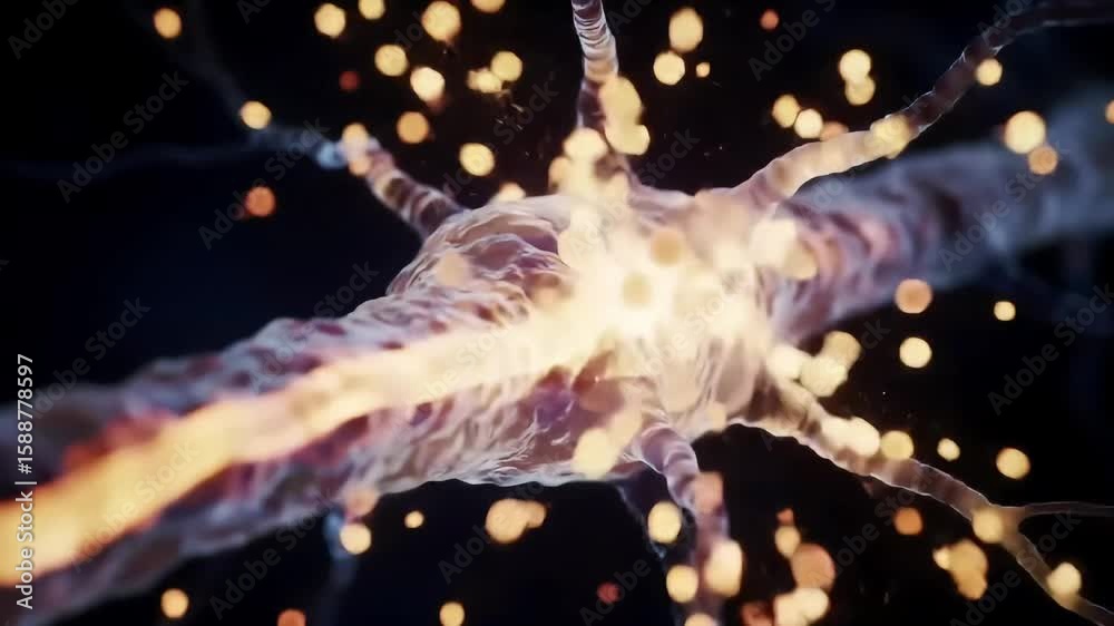 Stockvideon Seamless loop 3D animation of a neuron firing, showing an ...