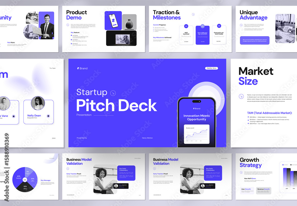 Modern Startup Corporate Pitch Deck Presentation Template with Blue ...