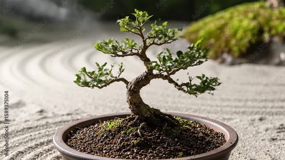 Zen Bonsai Tree in Raked Sand Garden: Tranquility & Miniature Landscape ...