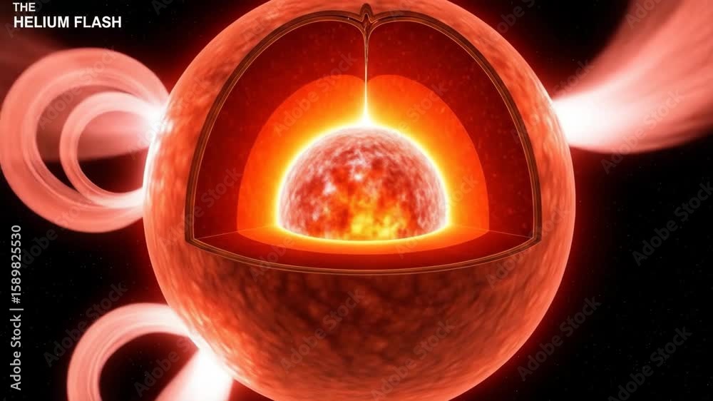 Helium Flash in a Red Giant Star - A cutaway animation shows the ...