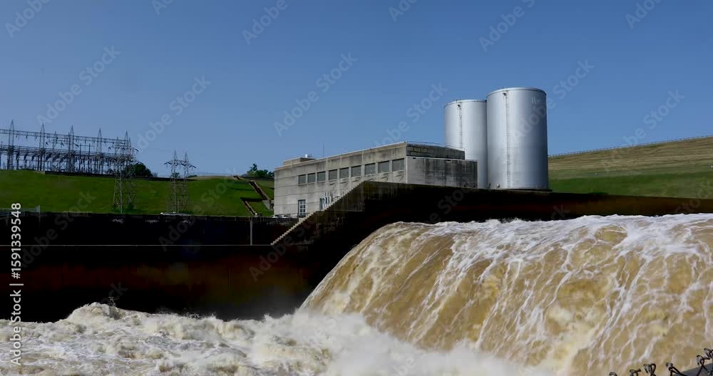 Static video of water being released from Denison Dam on Lake Texoma ...