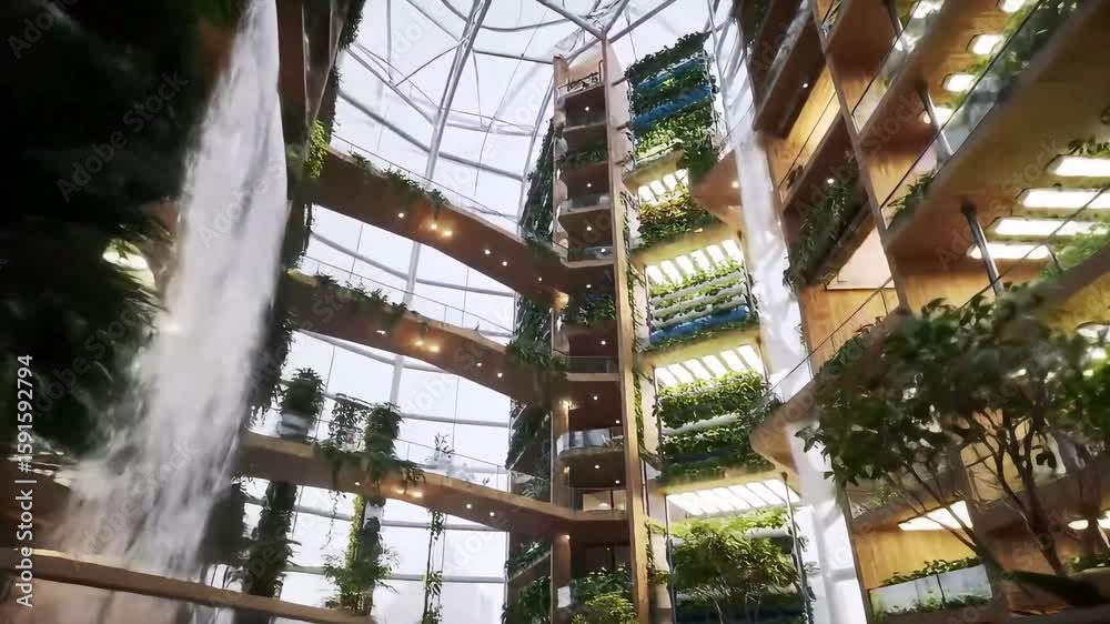 Interior of a Biophilic Residential Tower with Vertical Gardens and ...