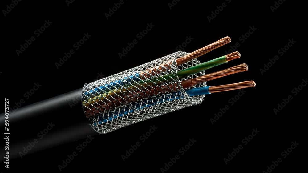 Electrical Cable with Copper Wires and Protective Metal Shielding on a ...