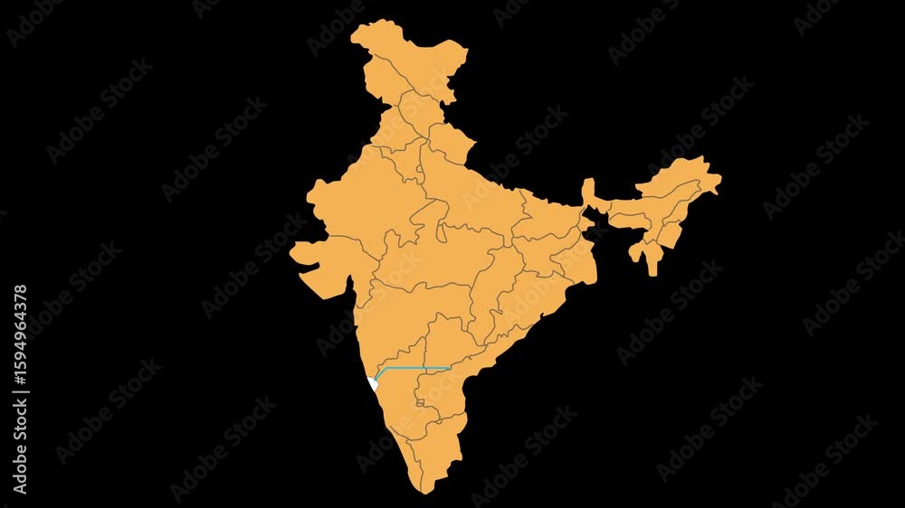 Goa map animated video. Goa location in India highlighted color with ...