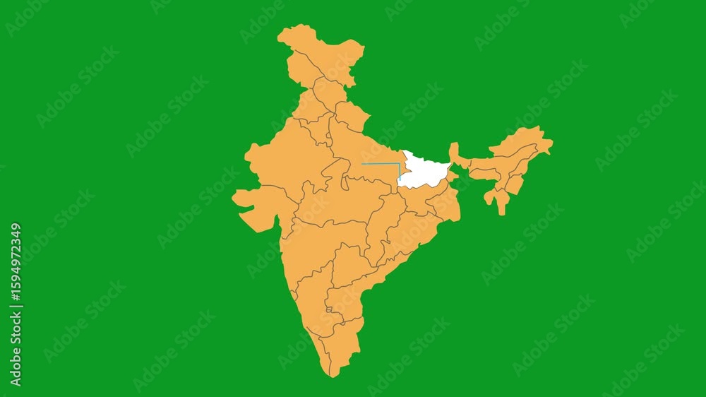 Bihar map animated video. Bihar location in India highlighted color ...