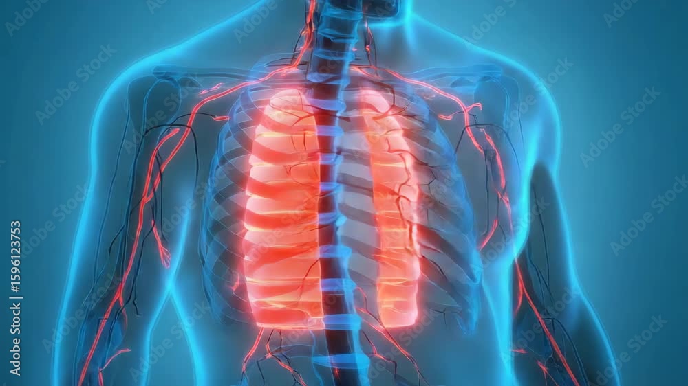 Medical illustration highlighting the human lungs and circulatory ...