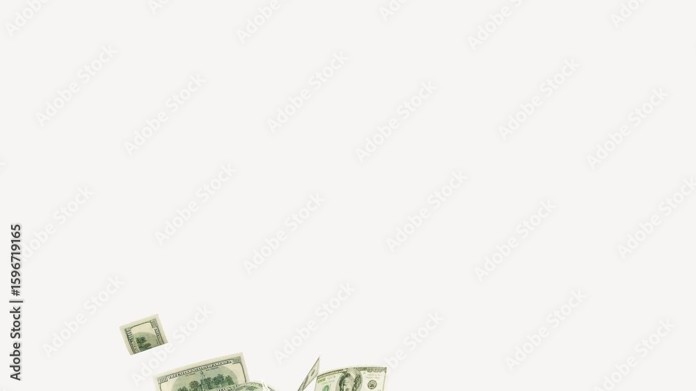 3d dollars bills falling down white screen chroma key, money Rain ...