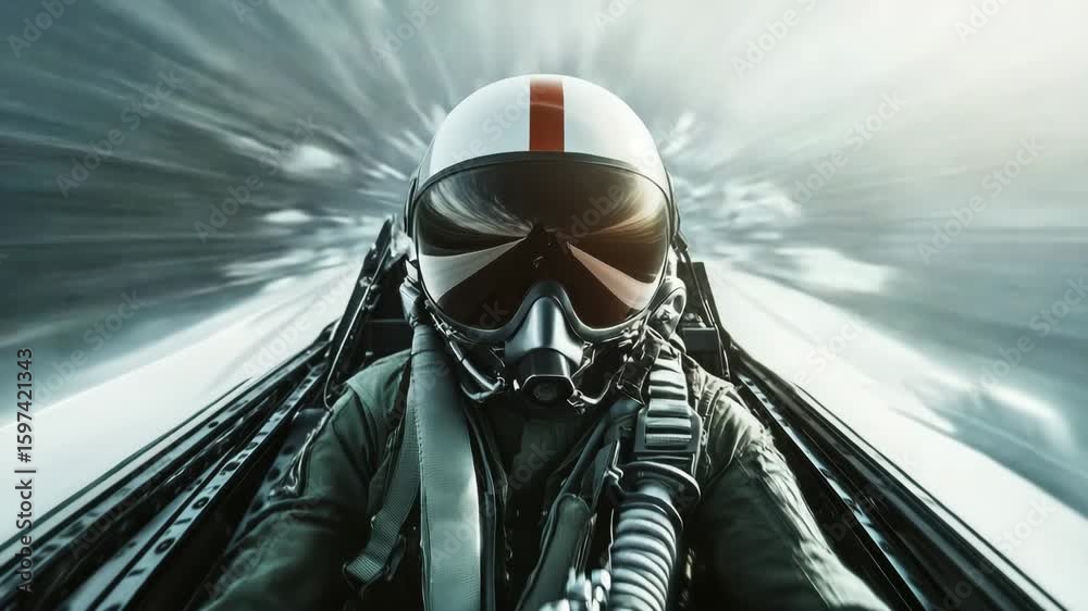 Stockvideon Jet pilot helmet oxygen mask flight suit cockpit speed ...