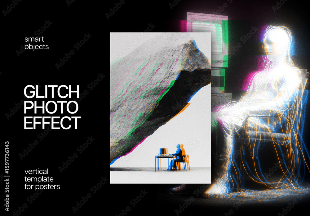 Glitch Distort Poster Photo Effect Mockup Stock Template | Adobe Stock