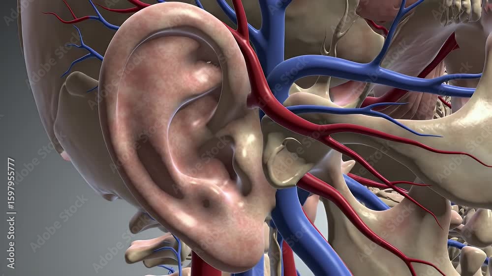 Human Ear Anatomy: Detailed 3D Model Shows Blood Vessels and Structure ...