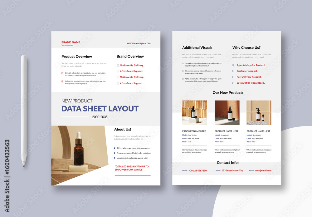 Product Data Sheet Template Layout Stock Template | Adobe Stock