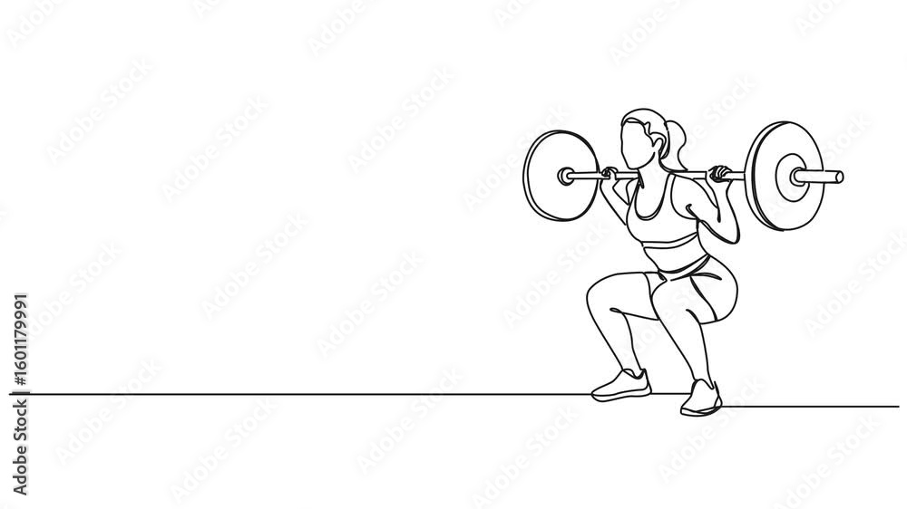 animated continuous single line drawing of female athlete doing squats ...