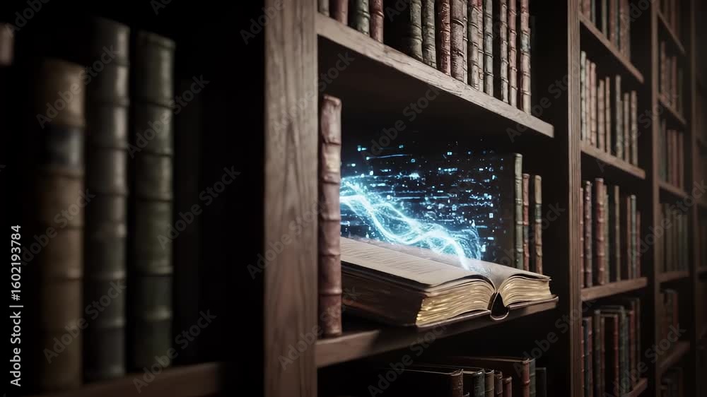 Enchanted book in library brings fantasy story to life with glowing ...