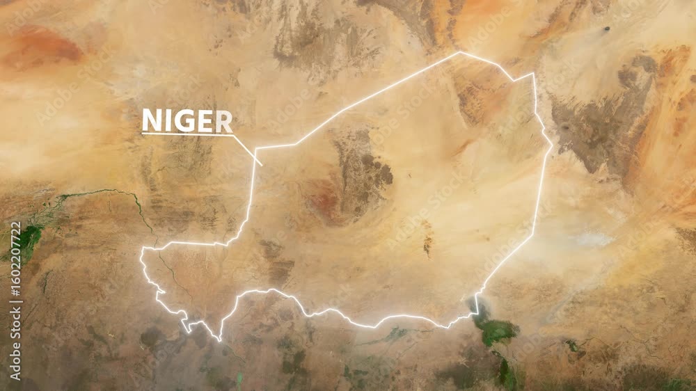 Zoom from Earth to Niger. Glow outline map animation satellite view ...