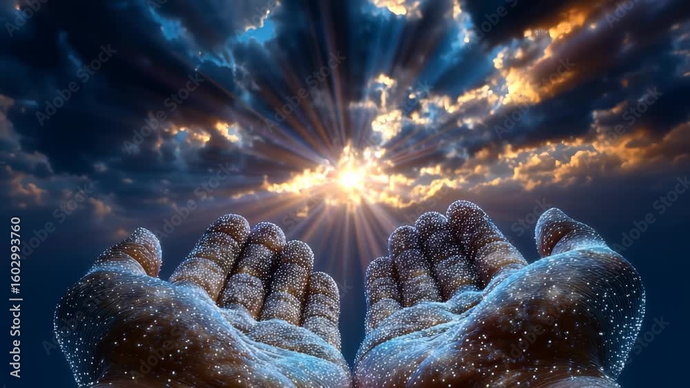 Spiritual Worship Background Hands embracing the divine grace of heaven ...
