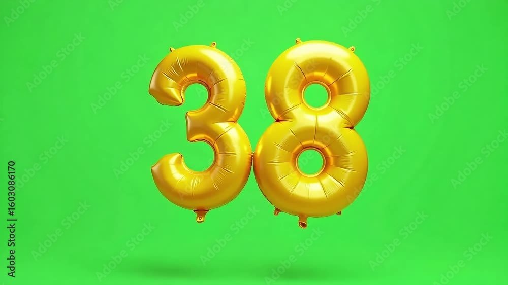 4K Golden Number 38 Balloons Floating – Green Screen Celebration Stock ...