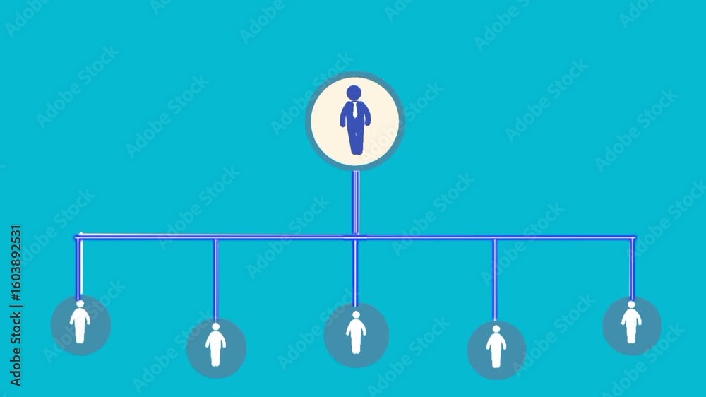 Leadership structure animation with leader icon at top and team members ...