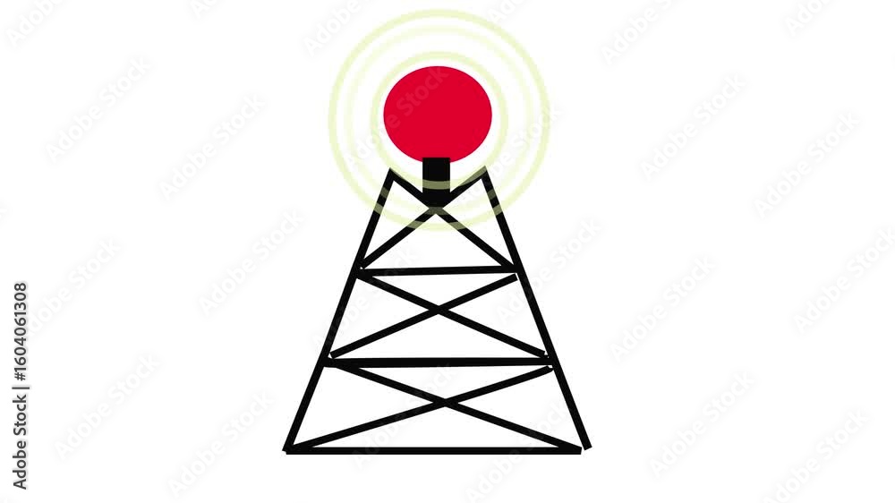 Radio tower icon animation with glowing effect. White backdrop loop for ...