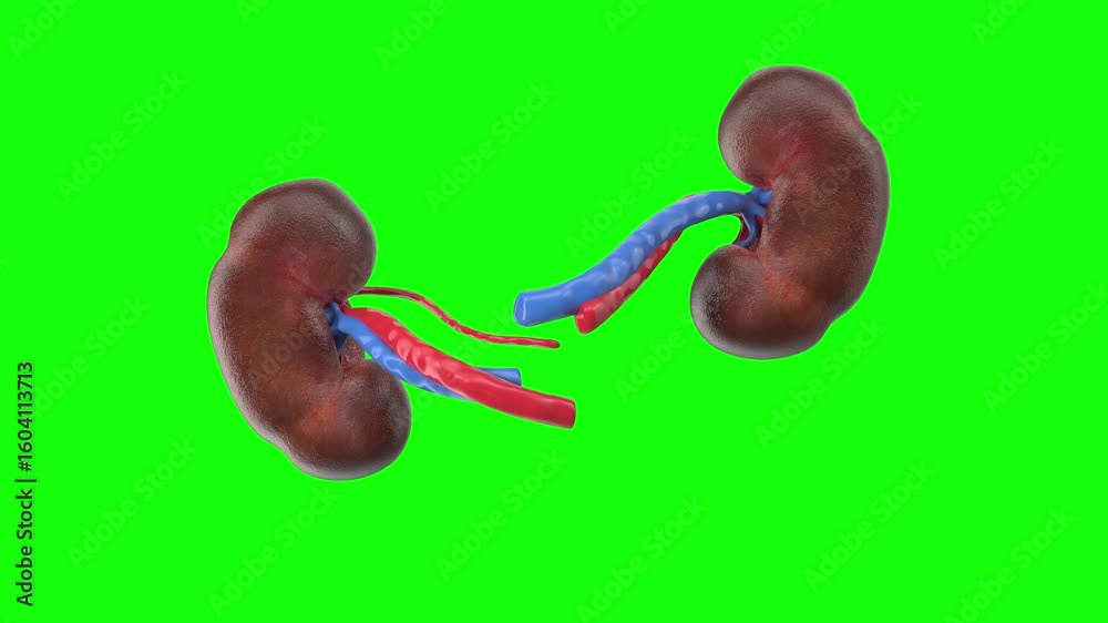 Detailed 3D Render Animation of Human Kidneys with Blood Vessels on ...