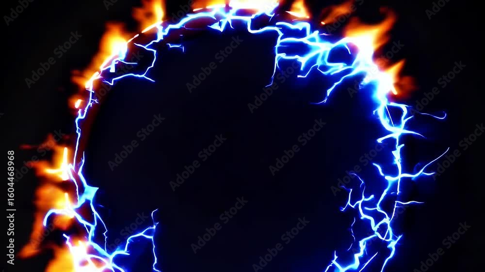 Circular electric arc ignites around empty center flames dancing ...